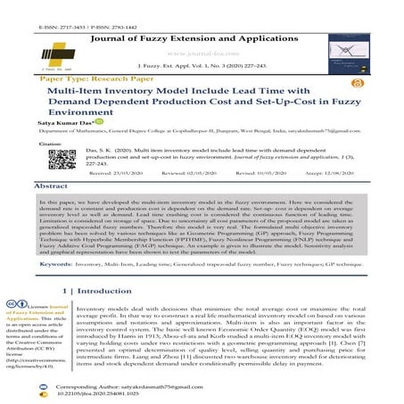 Multi item inventory model include lead time with demand dependent production cost and set-up ...