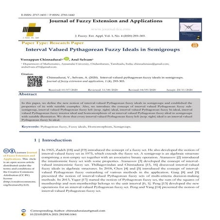 Interval valued Pythagorean fuzzy ideals in semigroups | PDF