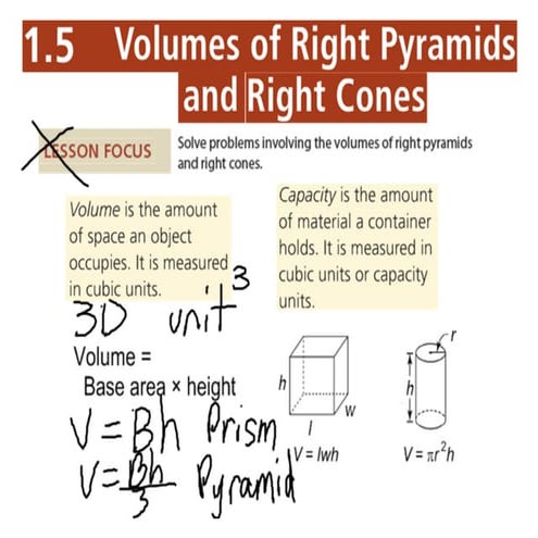 1.5 Volumes of Right Pyramids and Cones notes | PDF
