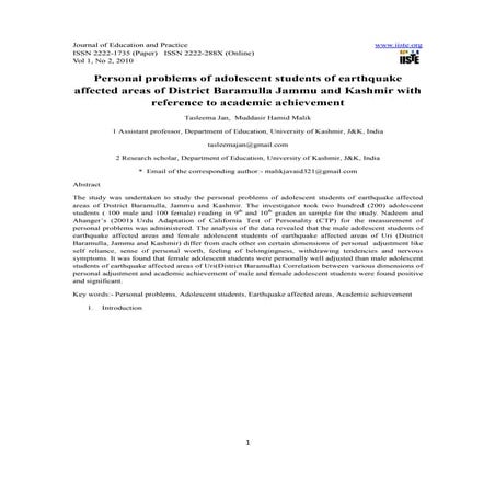 A Case Report Adjustment Reaction in School Children | PDF
