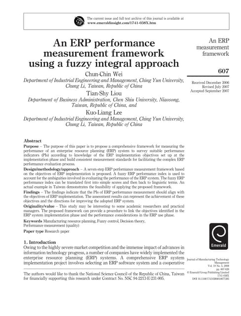 1 An Erp Performance Measurement Framework Using A Fuzzy Integral