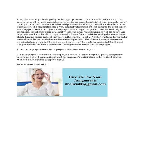 1- A private employer had a policy on the appropriate use of social me.docx