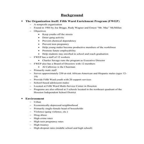 1.) background, situation analysis, core problem statement | DOC