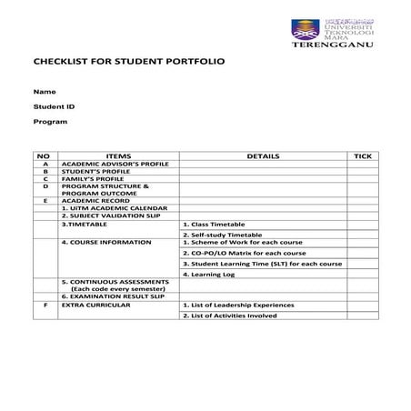 1. checklist for student portfolio 1 | PDF