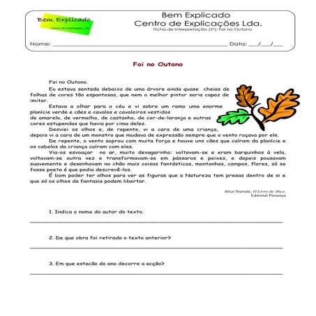 1 ficha de interpretaã§ã£o (5âº) - foi no outono | PDF