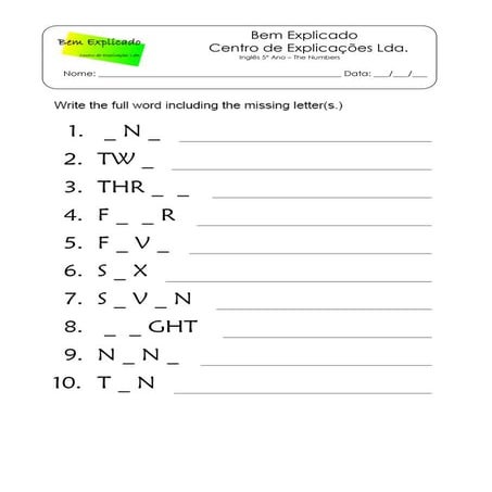 1 ficha de trabalho - numbers 1 - 20 (1) | PDF