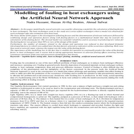 Modelling of fouling in heat exchangers using the Artificial Neural ...