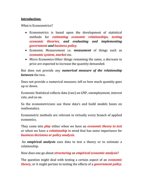 Econometrics Lecture 1st Ppt Business Accounting And Finance Business