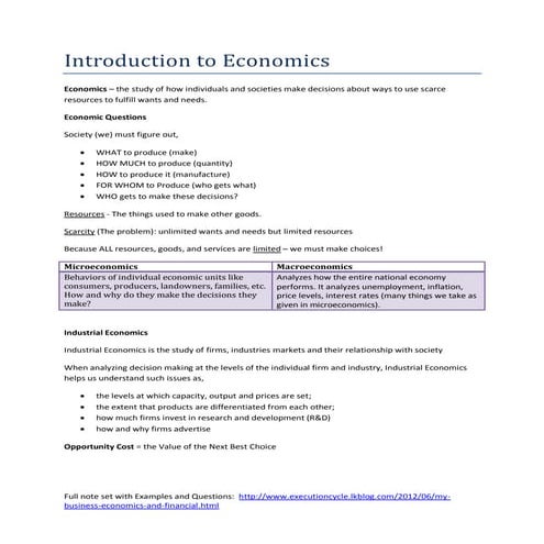 1 introduction to economics | PDF | Economy | Business and Finance