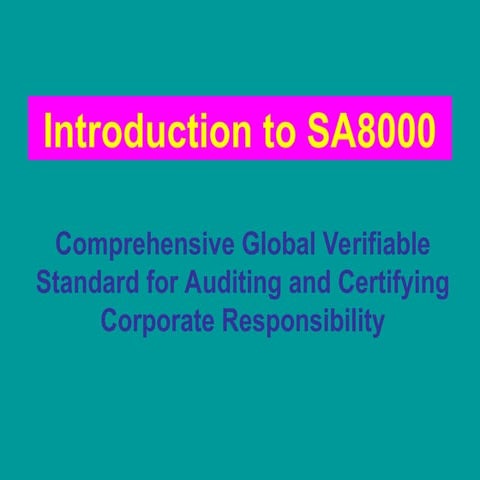 Introduction to SA8000 fro detail understanding of Audit | PPT