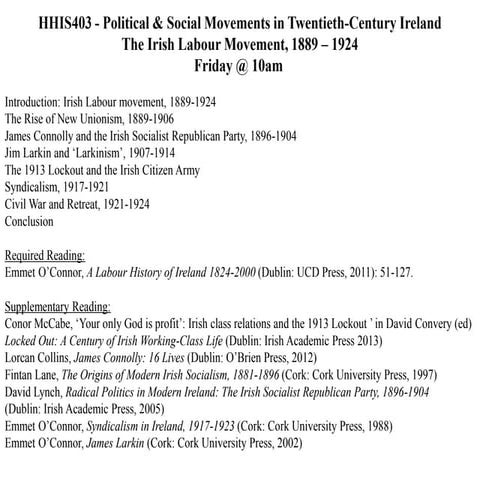 Irish Labour movement 1889-1924: Lecture Four - Jim Larkin and ...