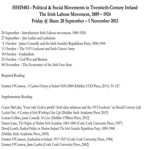 1. Introduction to Irish Labour History 1889-1924 | PPT