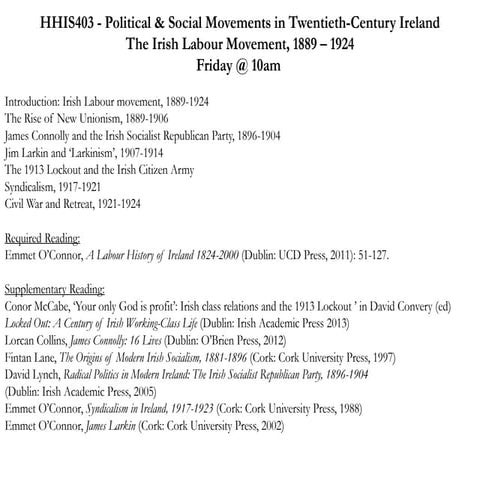 Irish Labour movement 1880-1924: Lecture Two - The Rise of New Unionism ...