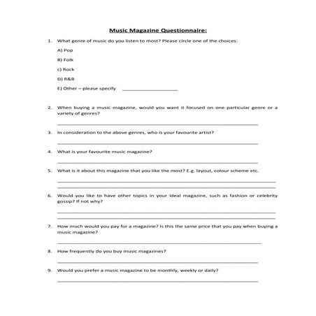 Music magazine questionnaire | DOCX