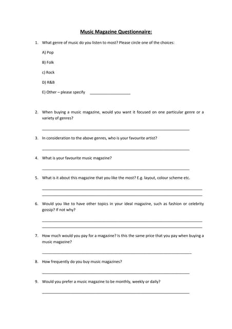 Music magazine questionnaire | PDF