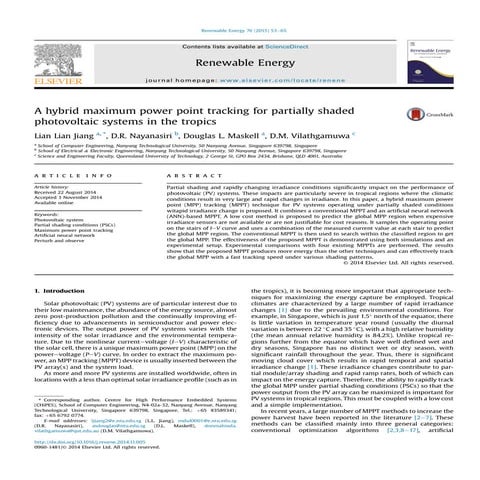 A Hybrid Maximum Power Point Tracking For Partially Shaded Photovoltaic Systems In The Tropics Pdf 