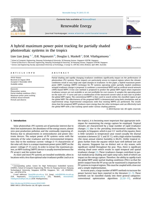 A Hybrid Maximum Power Point Tracking For Partially Shaded Photovoltaic Systems In The Tropics Pdf