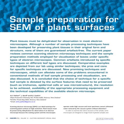 sample preparation of sem for plant smaples | PDF