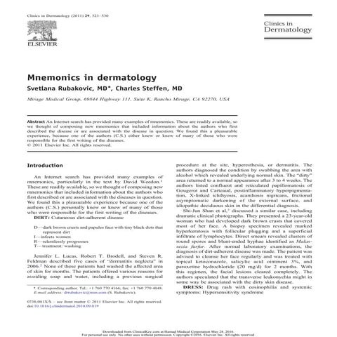 mnemonics in dermatology | PDF