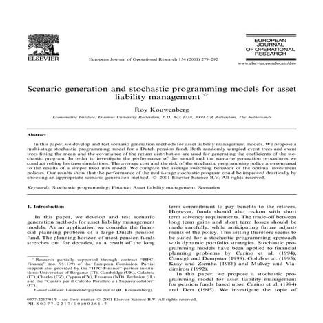 Scenario Generation And Stochastic Programming Models For Asset