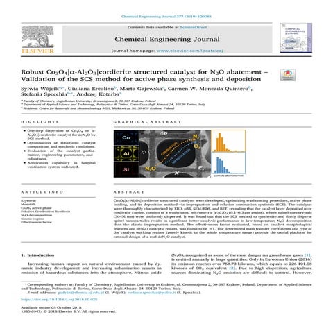 Robust Co3O4|α-Al2O3|cordierite structured catalyst for N2O abatement ...