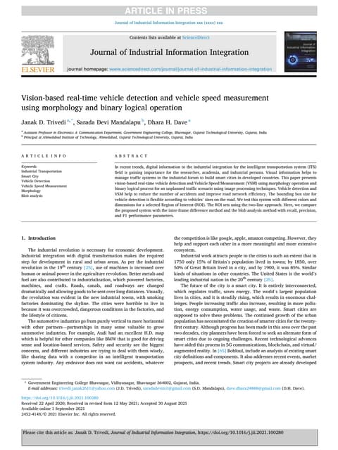 Vision Based Real Time Vehicle Detection And Vehicle Speed Measurement