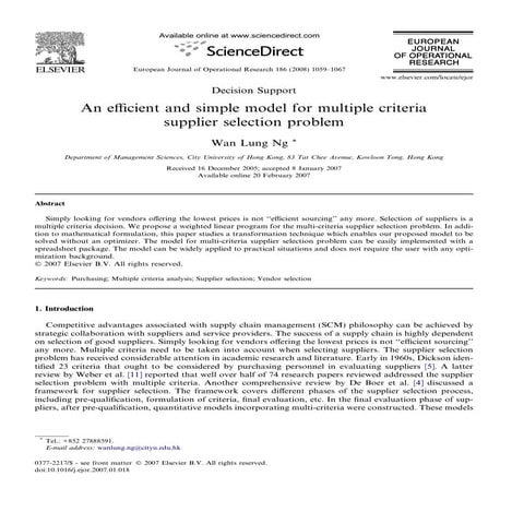 An Efficient And Simple Model For Multiple Criteria Supplier Selection