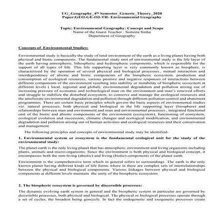 Comprehensive Overview of Environmental Geography: Concepts, Processes ...