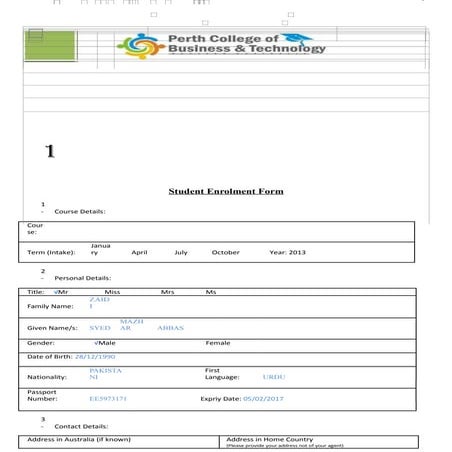 1 student-enrolment-form-jan-2013-1 | RTF | Educational Assessment ...