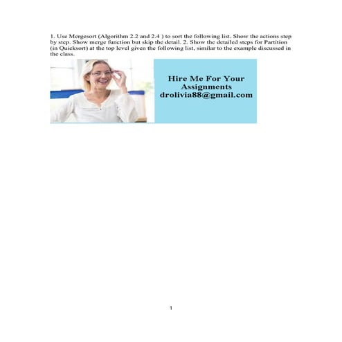 1 Use Mergesort Algorithm 2 2 And 2 4 To Sort The Following List Pdf 