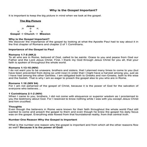 1. Why is the Gospel Important? Notes (Letter Sized) | PDF
