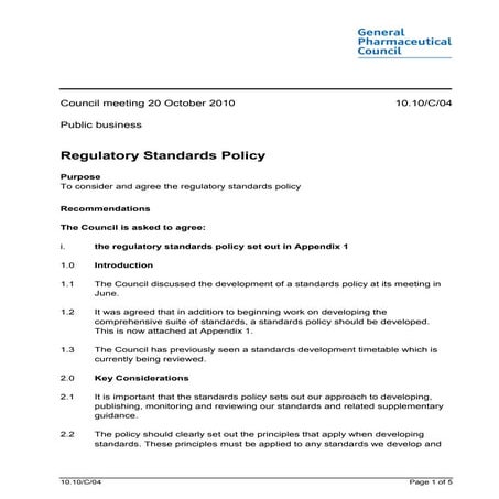 REGULATION AND STANDARDS .. Understand the difference between ...