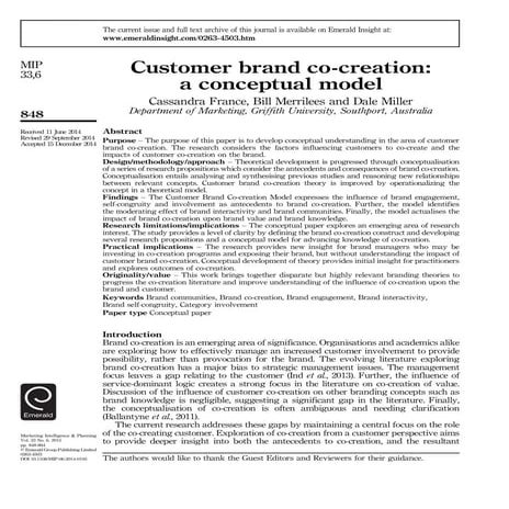 Customer brand-co creation: a conceptual model | PDF