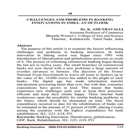 CHALLENGES AND PROBLEMS IN BANKING INNOVATIONS IN INDIA- AN OUTLOOK | PDF