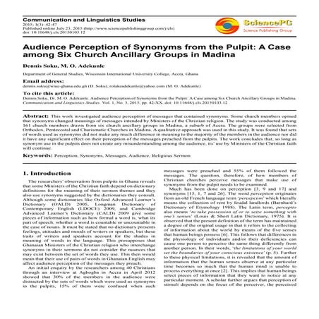 Audience Perception of Synonyms from the Pulpit: A Case among Six ...