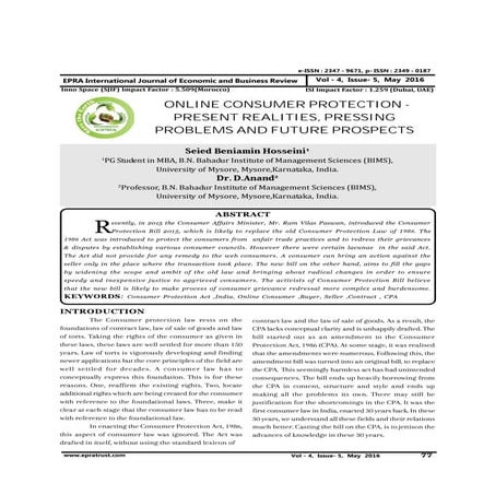 ONLINE CONSUMER PROTECTION - PRESENT REALITIES, PRESSING PROBLEMS AND ...