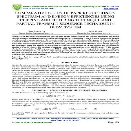 COMPARATIVE STUDY OF PAPR REDUCTION ON SPECTRUM AND ENERGY EFFICIENCIES USING CLIPPING AND ...
