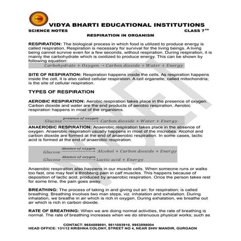 Respiration in living organisms CLASS 7 | PPTX