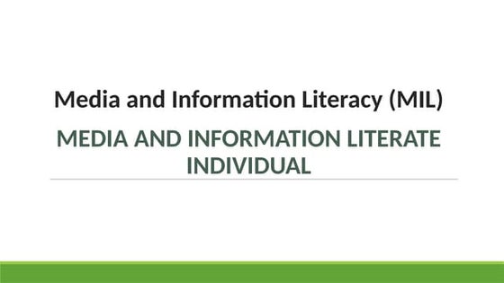 Media and Information Literacy (MIL) - 10. Media and Information ...
