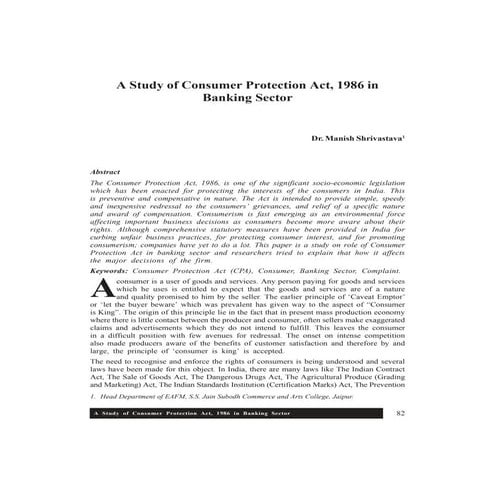A Study of Consumer Protection Act, 1986 in Banking Sector | PDF