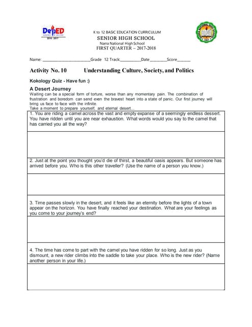 7Understanding Culture, Society & Politics ACTIVITY SHEETS | DOCX