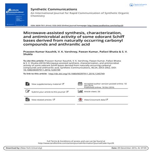 Microwave-assisted synthesis, characterization, and antimicrobial activity of some odorant ...