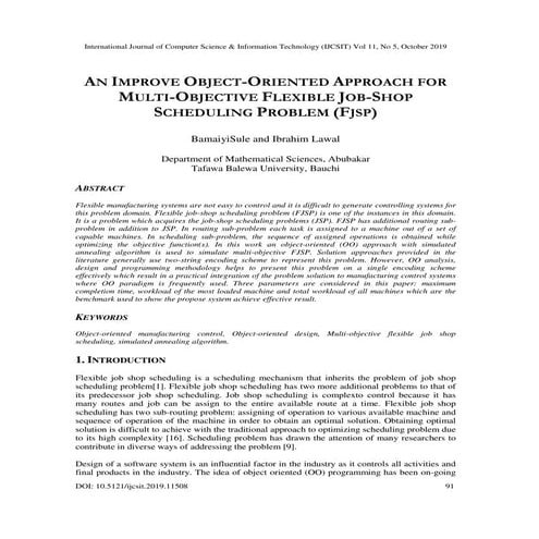 An Improve Object Oriented Approach For Multi Objective Flexible Job Shop Scheduling Problem