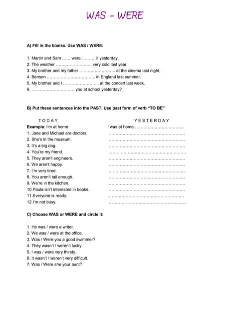 Grade 1 - was and were | PPTX | Education