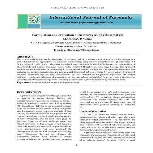 Formulation and evaluation of ciclopirox using ethosomal gel | PDF