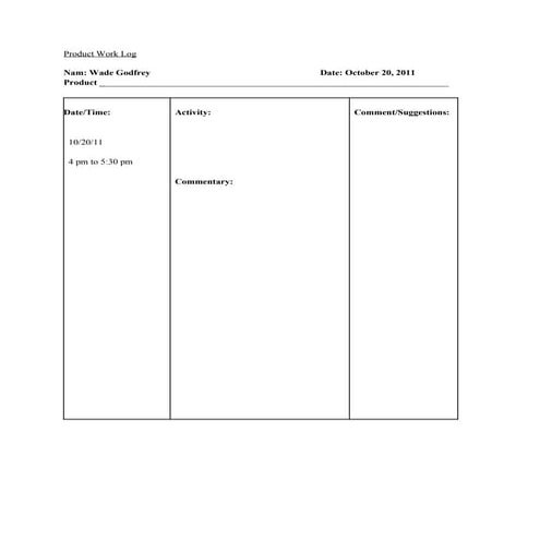 10 20-11 product work log | DOC