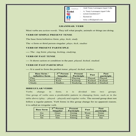 GRAMMAR: VERB | PDF | Free Download