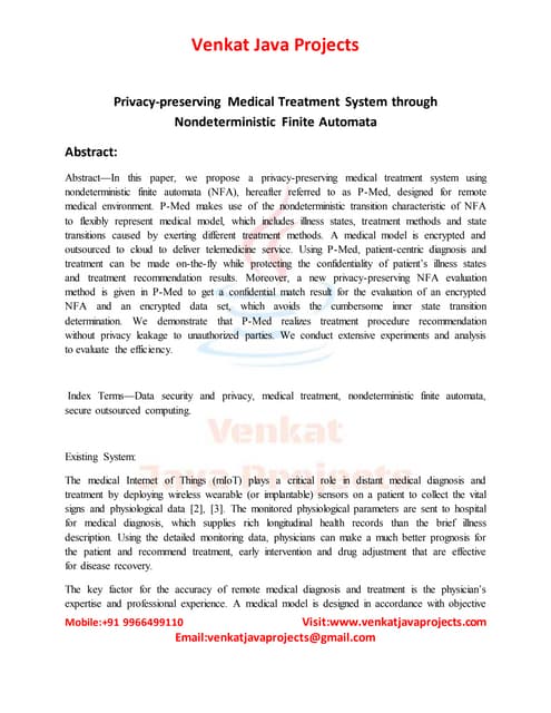 Privacy Preserving Medical Treatment System Through Nondeterministic Finite Automata Pdf