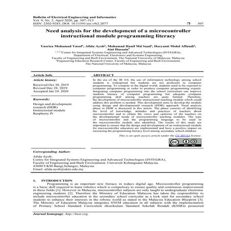 Need analysis for the development of a microcontroller instructional module programming literacy ...