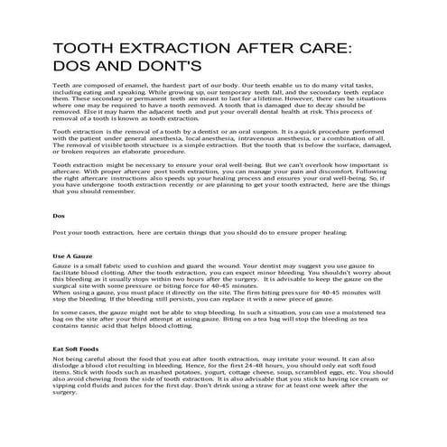 Tooth Extraction Aftercare dos and don'ts | PDF